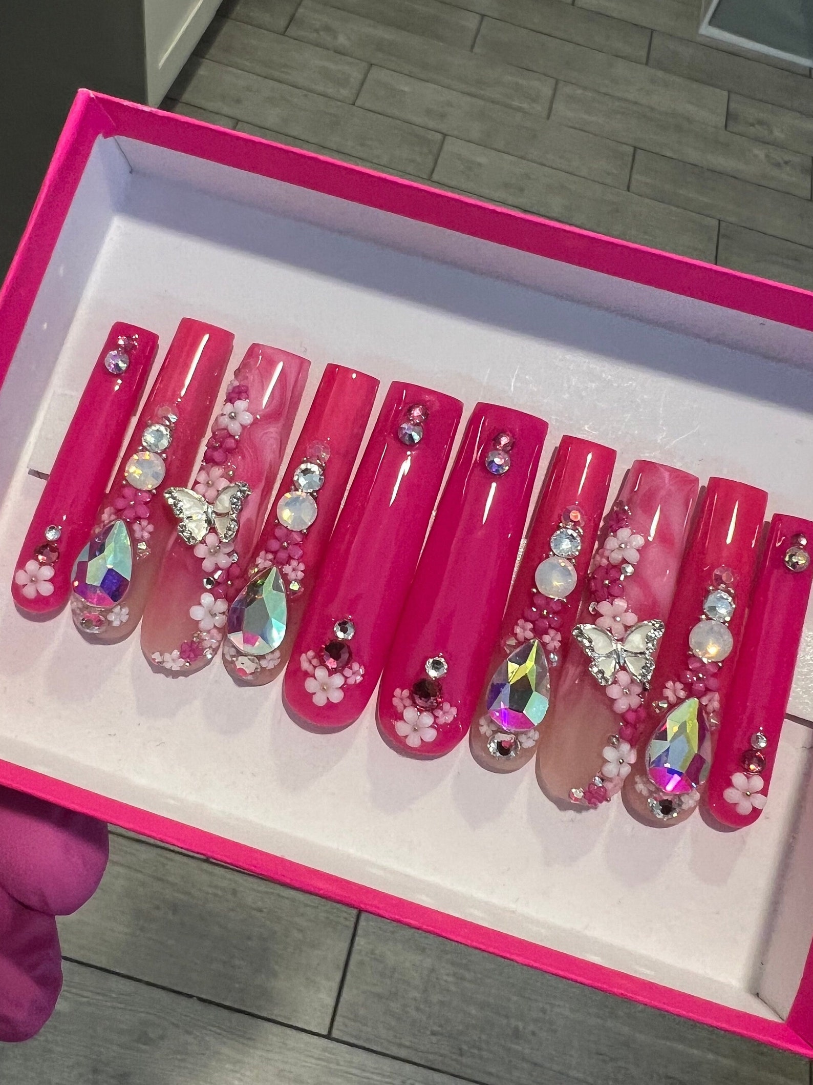 4XL Square Extendo Hot Pink Barbie Inspired Nails Press on Nailsbling ...
