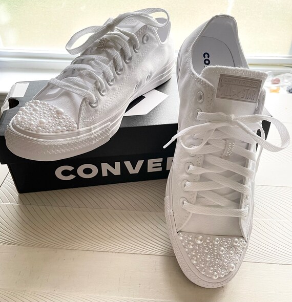 Custom Pearl Partially Embellished Shoes Wedding Shoes Bride Shoes Groom Shoes Reception Shoes Custom Converse Wedding Converse