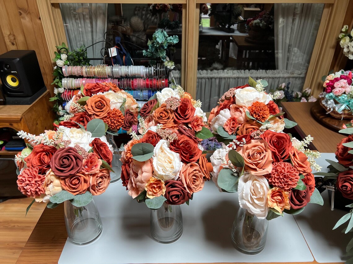 Cascade Burnt Orange, Sage Green, Peach, Ivory Fall / Autumn Bridal ...