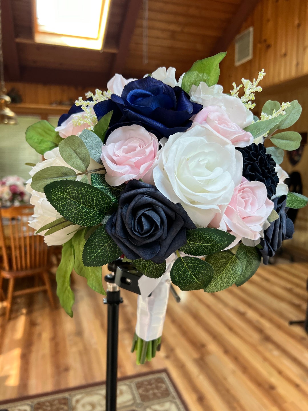 Navy, Pale Pink, White Bridal Bouquet - Etsy