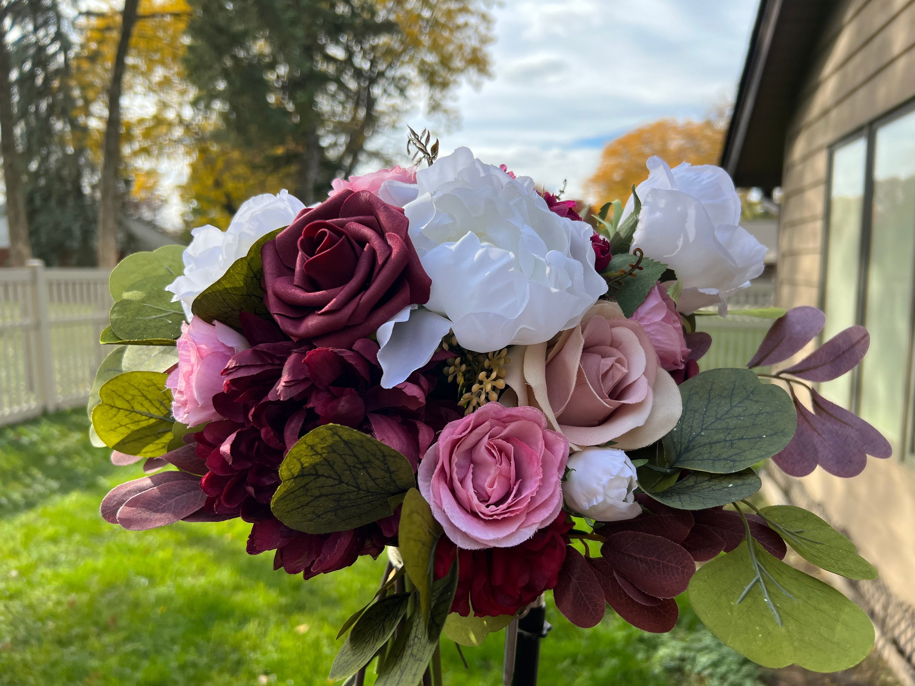 Burgundy, Mauve, White, Dusty Rose Bridal Bouquet - Etsy