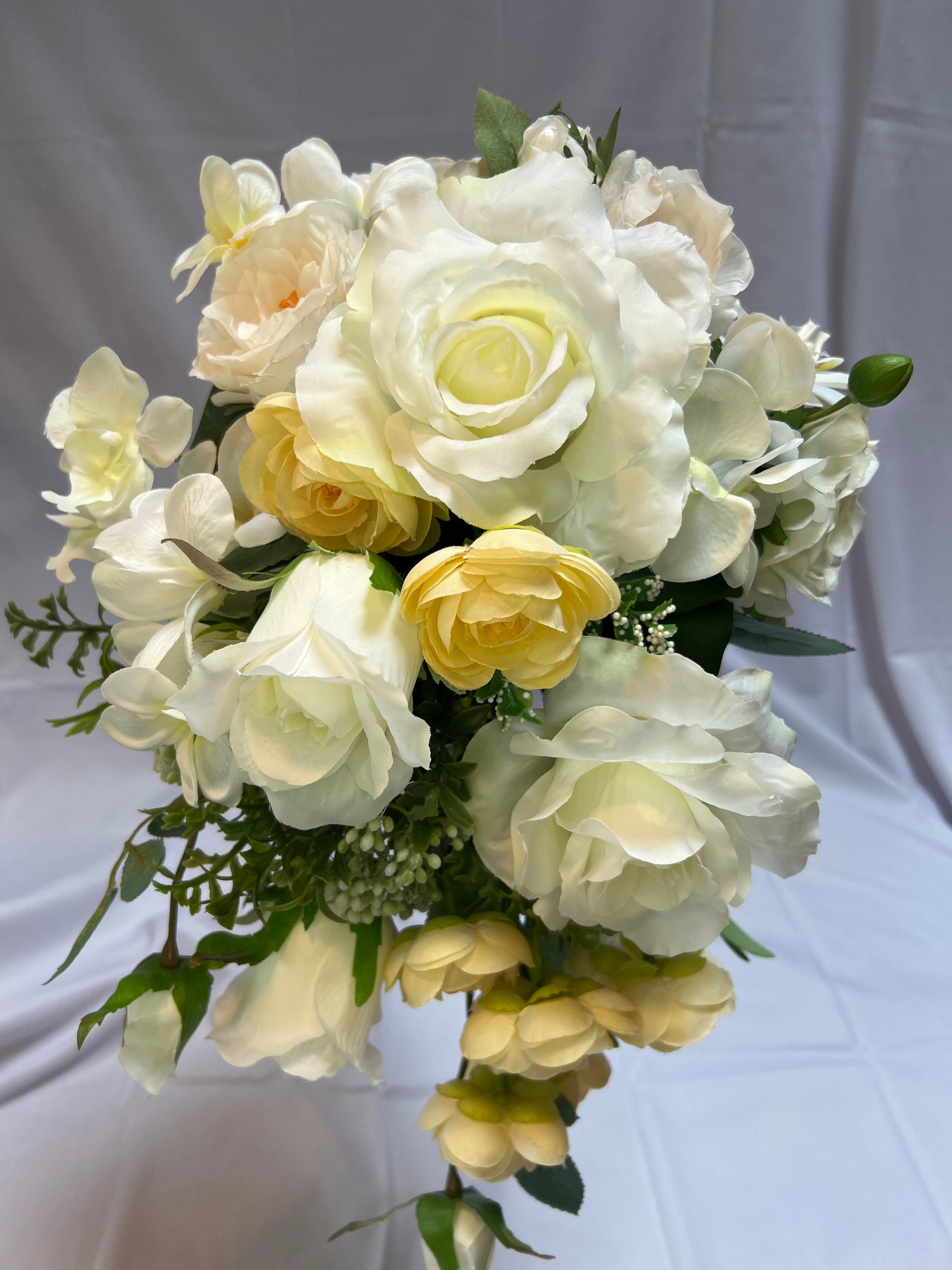 Yellow and White Hand Tied Cascade Bridal Bouquet. - Etsy