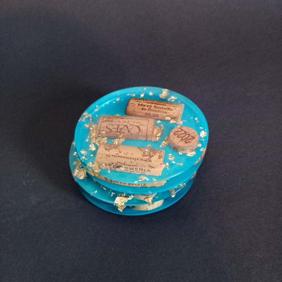 Luxe Ocean Blue Wine Cork Coasters Set of 2 10cm Round French Corks in ...