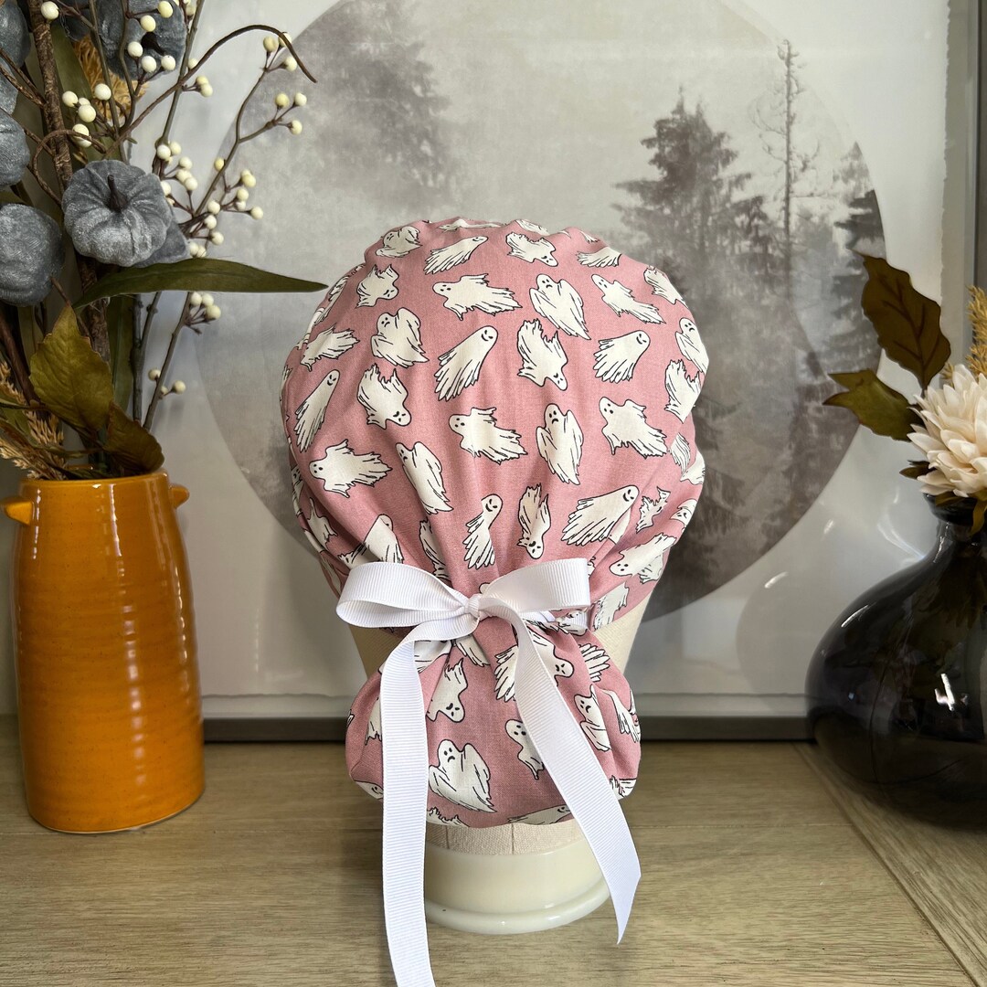 Glow in the Dark Ghost Scrub Cap: Optional Satin Lining & Mask Buttons ...