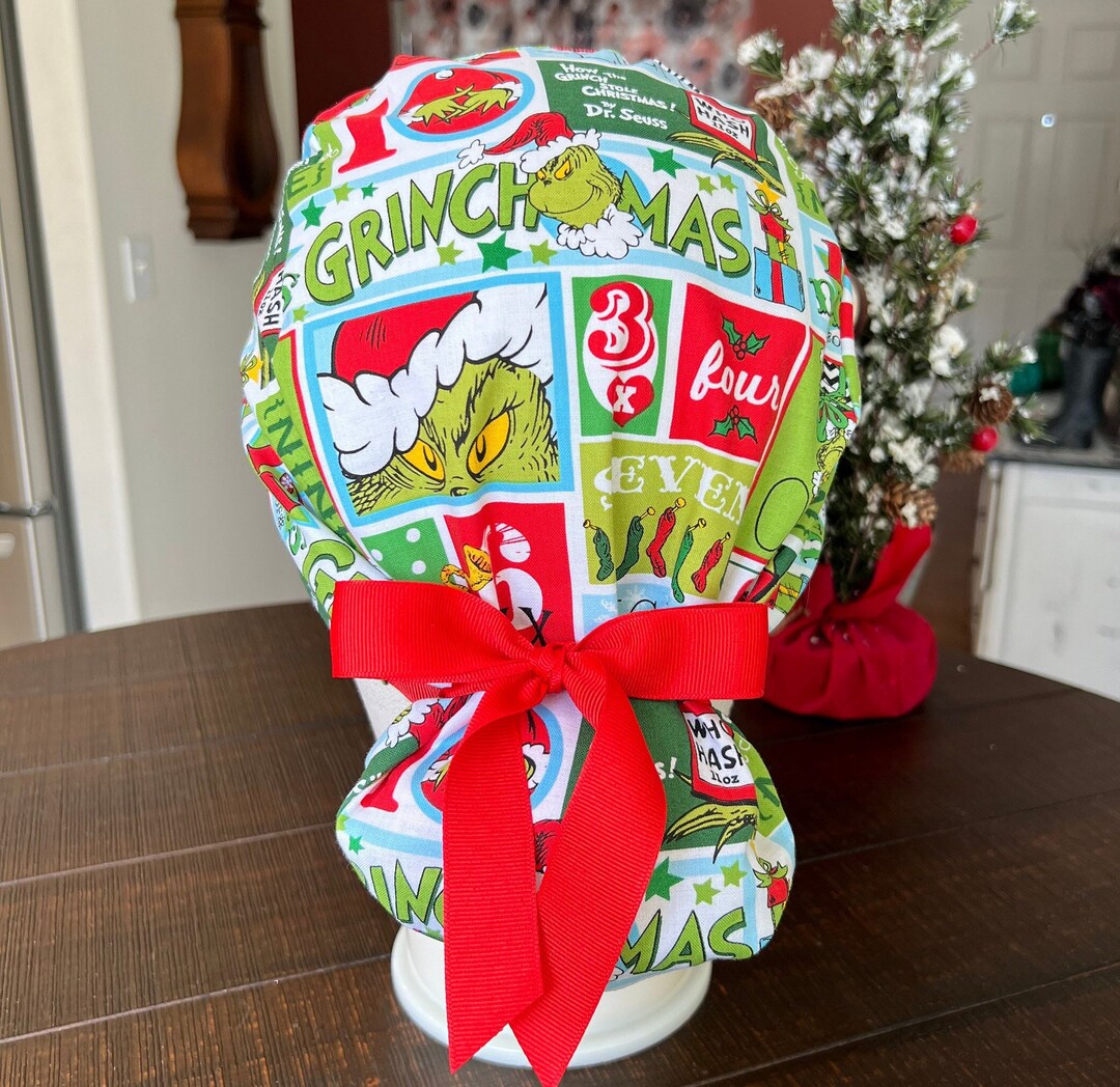 Grinch Ponytail Scrub Cap Christmas Scrub Cap Winter Scrub - Etsy