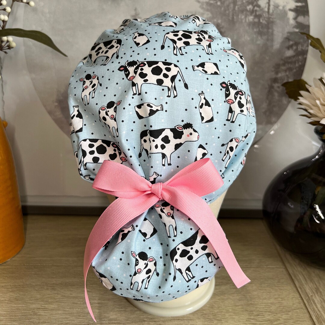 Dairy Cow Print Scrub Cap: Optional Satin Lining & Mask Buttons - Etsy