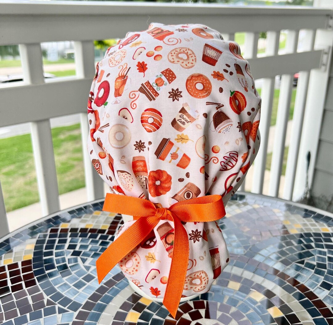 Fall Donuts Ponytail Scrub Cap, Coffee Scrub Cap, Anesthesia Scrub Cap ...
