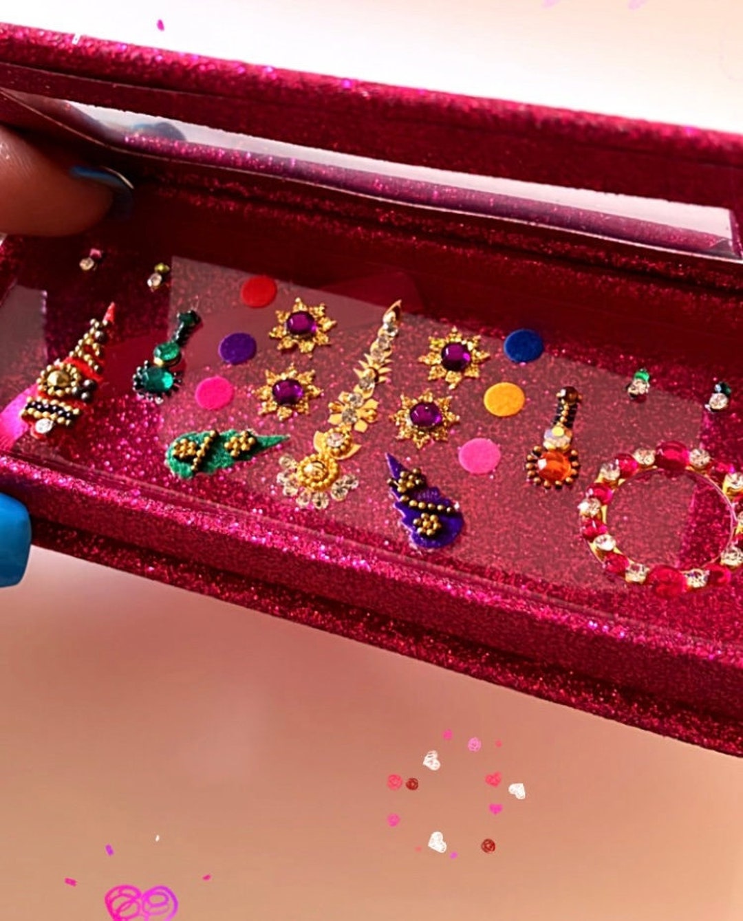 Handmade Pink Glitter Bindi Box Assorted Crystal Gemstone Glitter ...