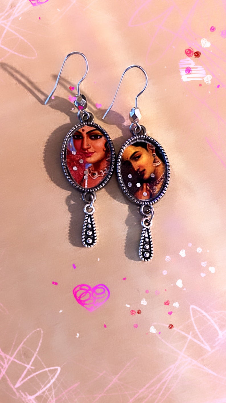 Handmade Raja Ravi Indian Painting Photo Faux Silver Red Print Glitter ...