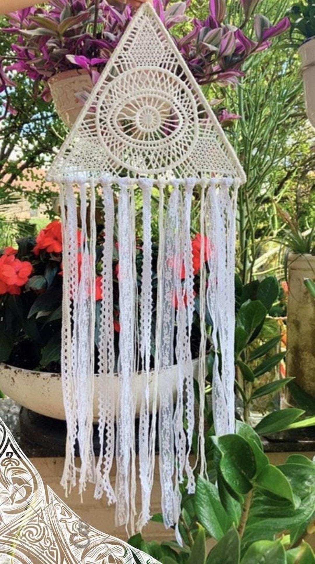 SCENTED the Eye of Horus Triangle Woven White Lace and Crochet Cotton ...