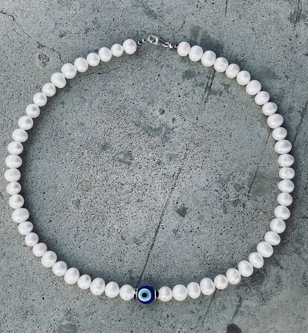 Evil Eye Pearl Necklace, Miguel Amaya’s Pearl Necklace, Men's Jewelry ...