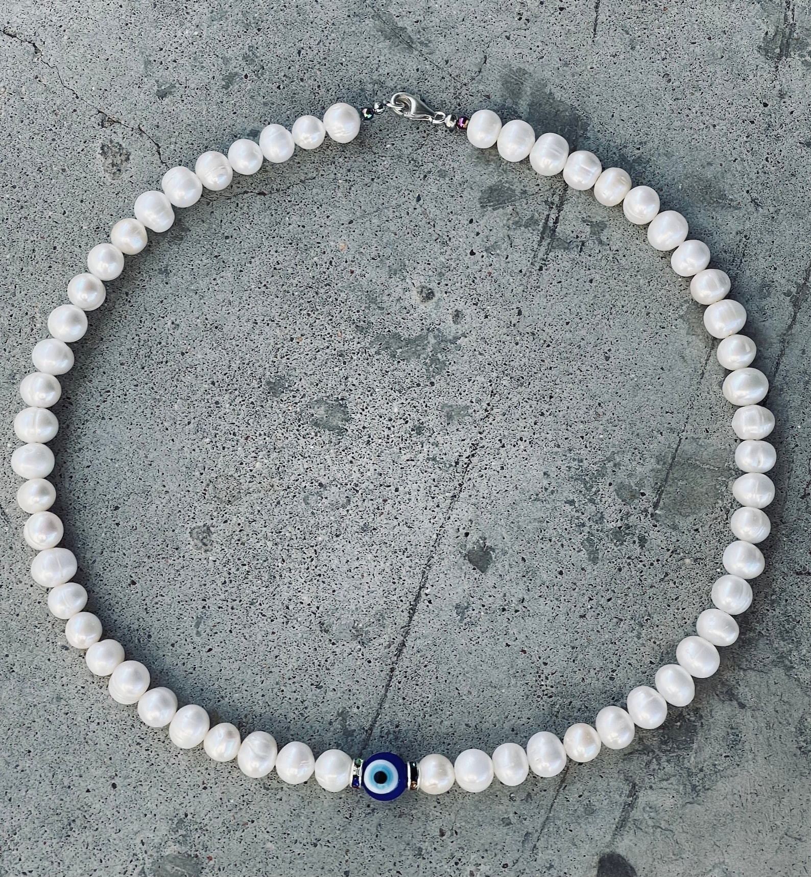 Evil Eye Pearl Necklace, Miguel Amaya’s Pearl Necklace, Men's Jewelry ...