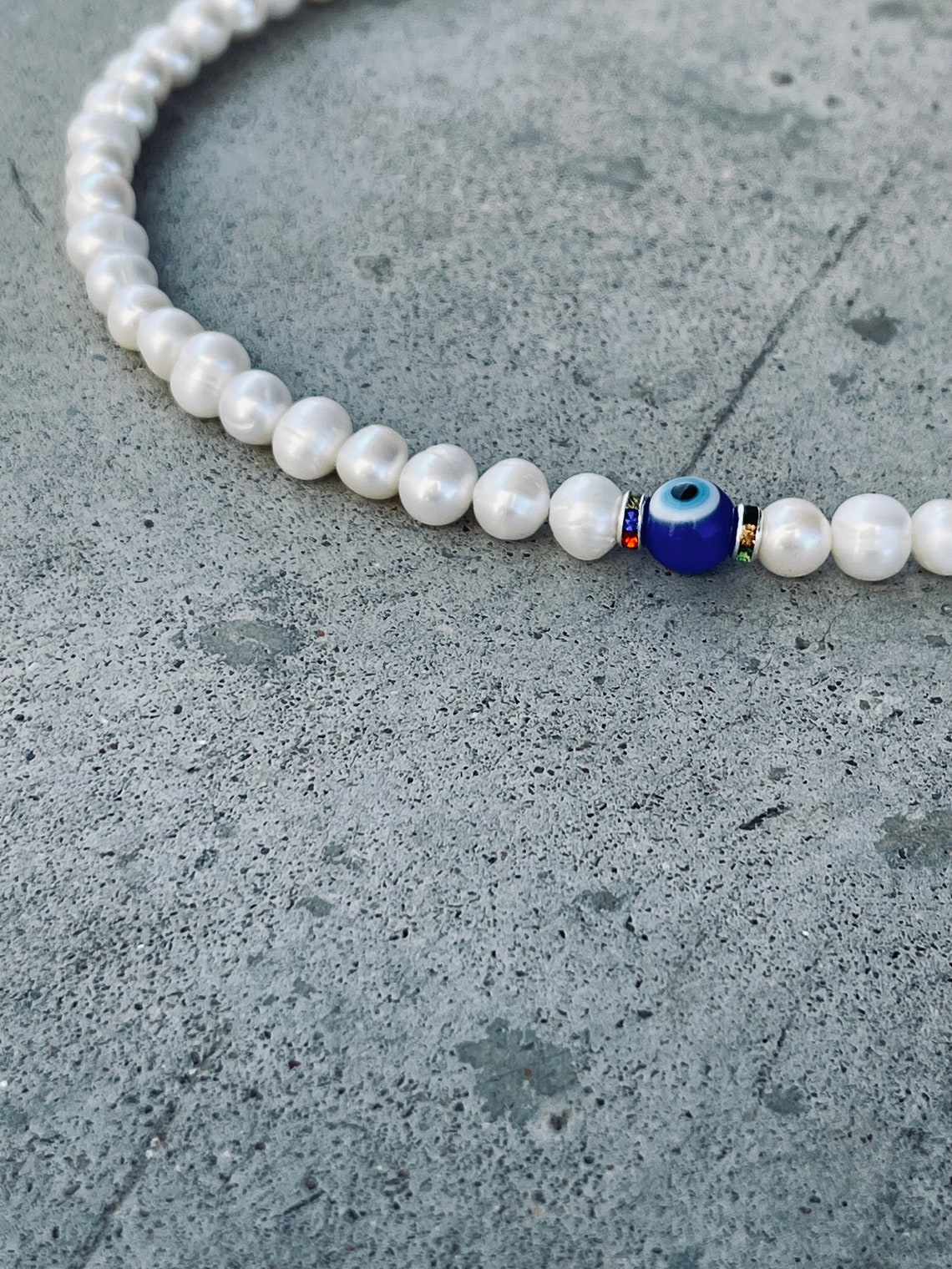 Evil Eye Pearl Necklace, Miguel Amaya’s Pearl Necklace, Men's Jewelry ...