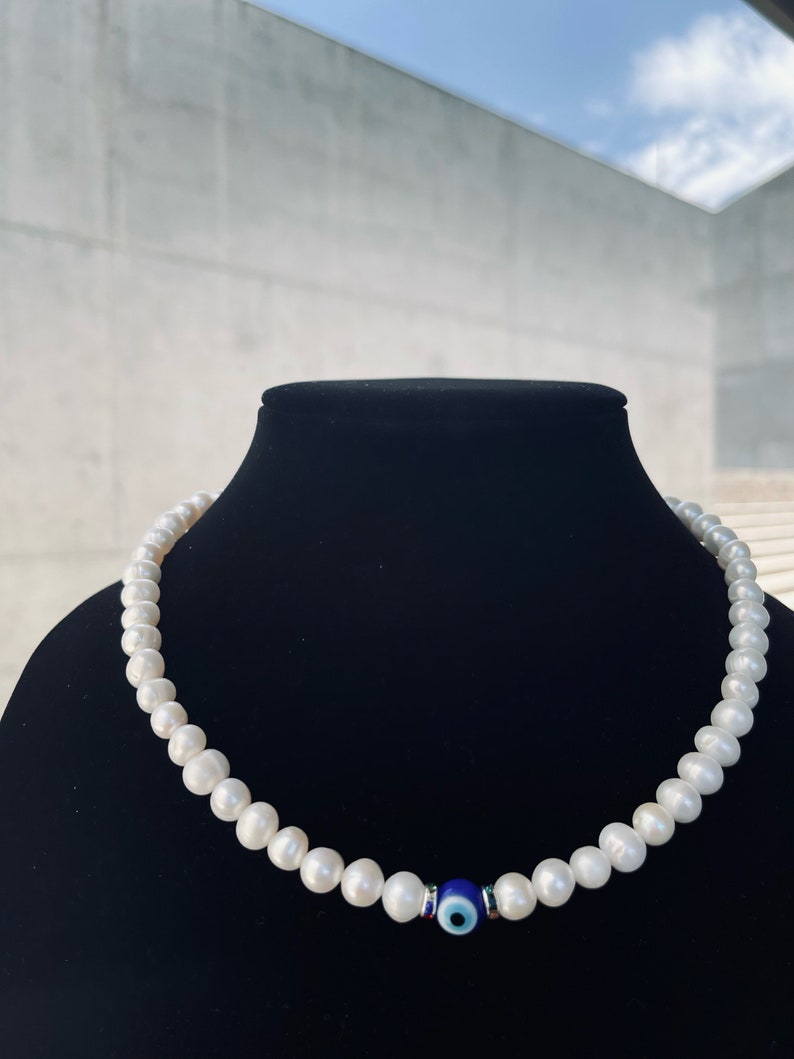 Evil Eye Pearl Necklace, Miguel Amaya’s Pearl Necklace, Men's Jewelry ...