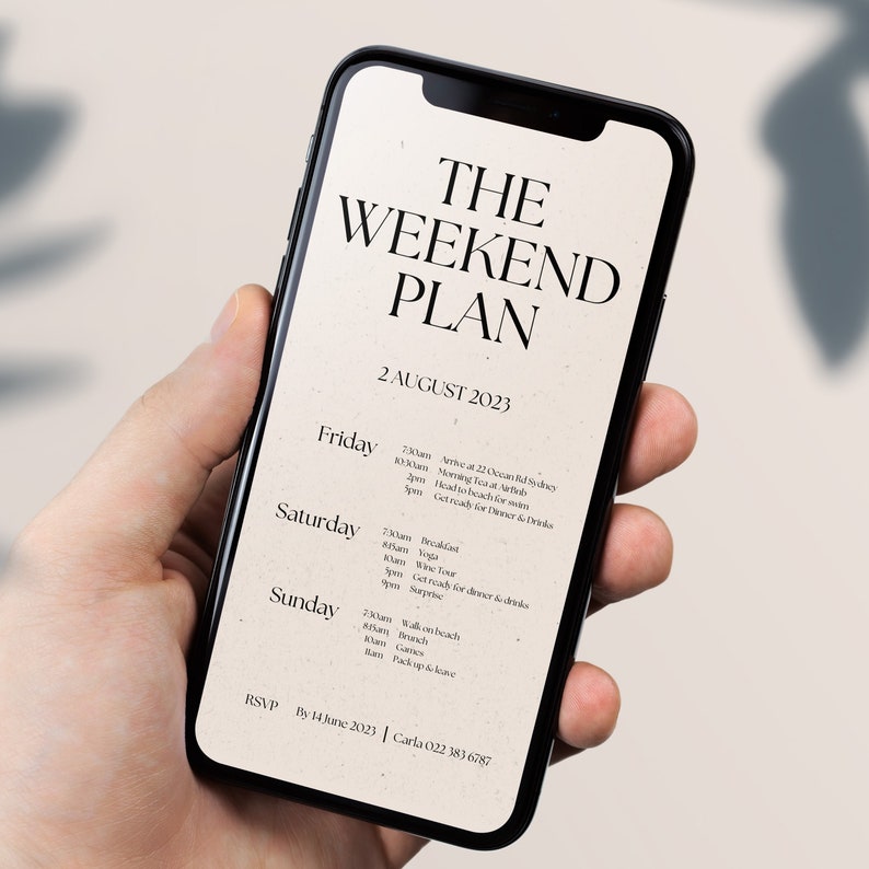 Modern Weekend Digital Itinerary Electronic Mobile Invitation Simple ...