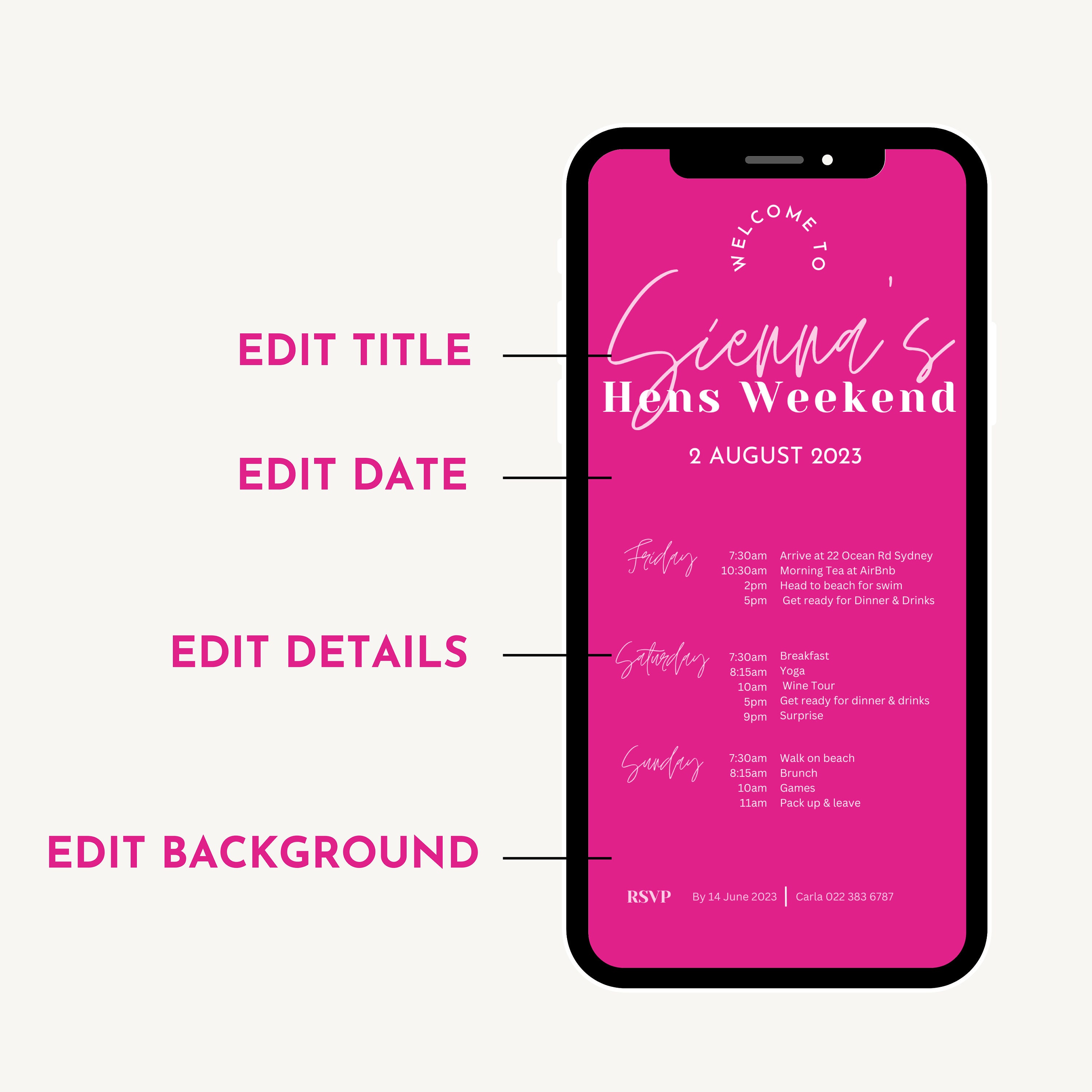 Hot Pink Hens Do Digital Itinerary Template Editable Canva Template ...
