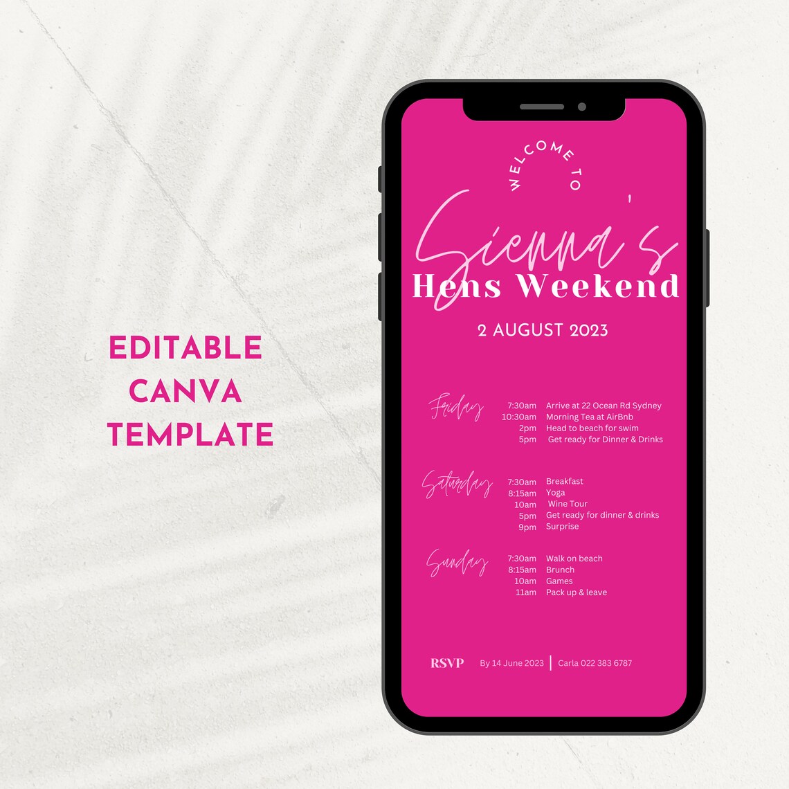 Hot Pink Hens Do Digital Itinerary Template Editable Canva Template ...