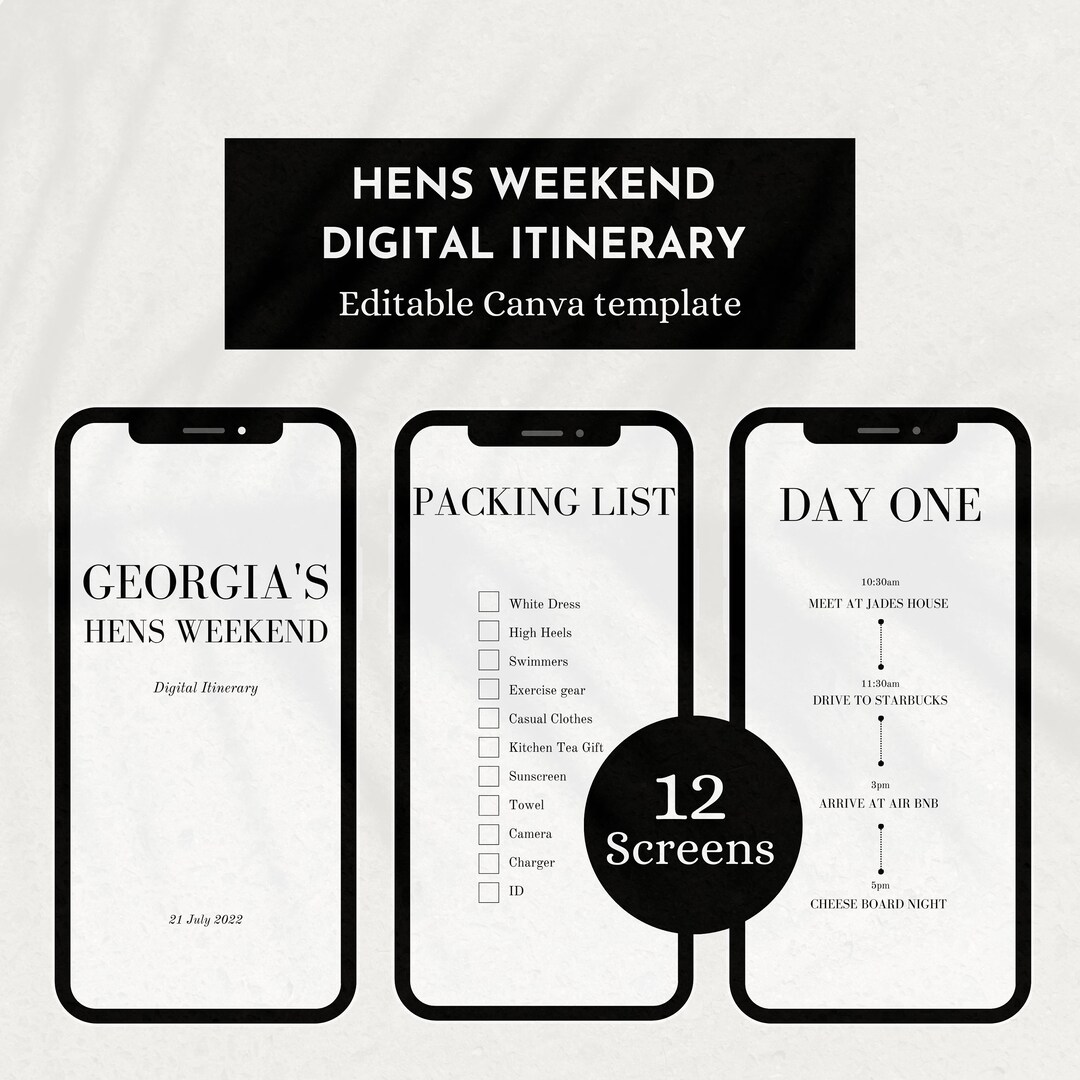Deluxe Digital Hens Do Itinerary Editable Canva Template for Hens ...