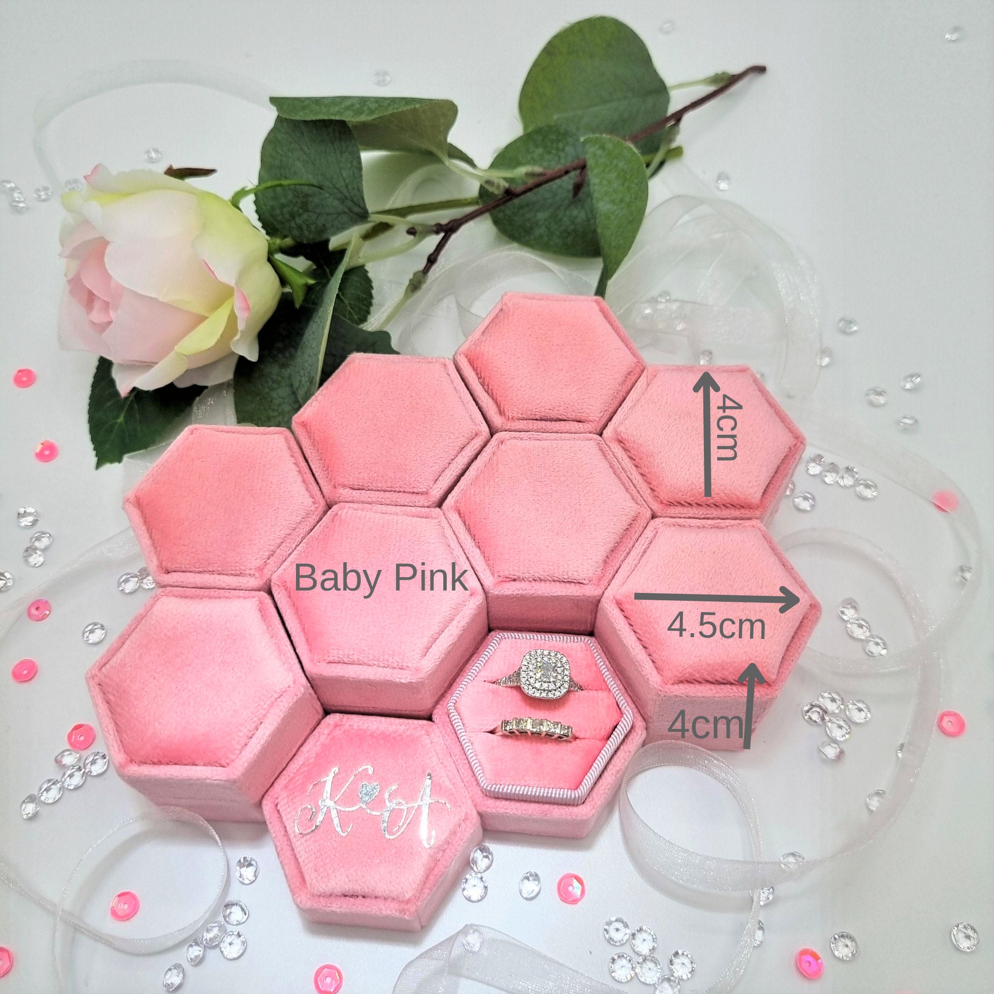 Velvet Ring Box Pink Hexagonal With Two Slots Personalised - Etsy UK