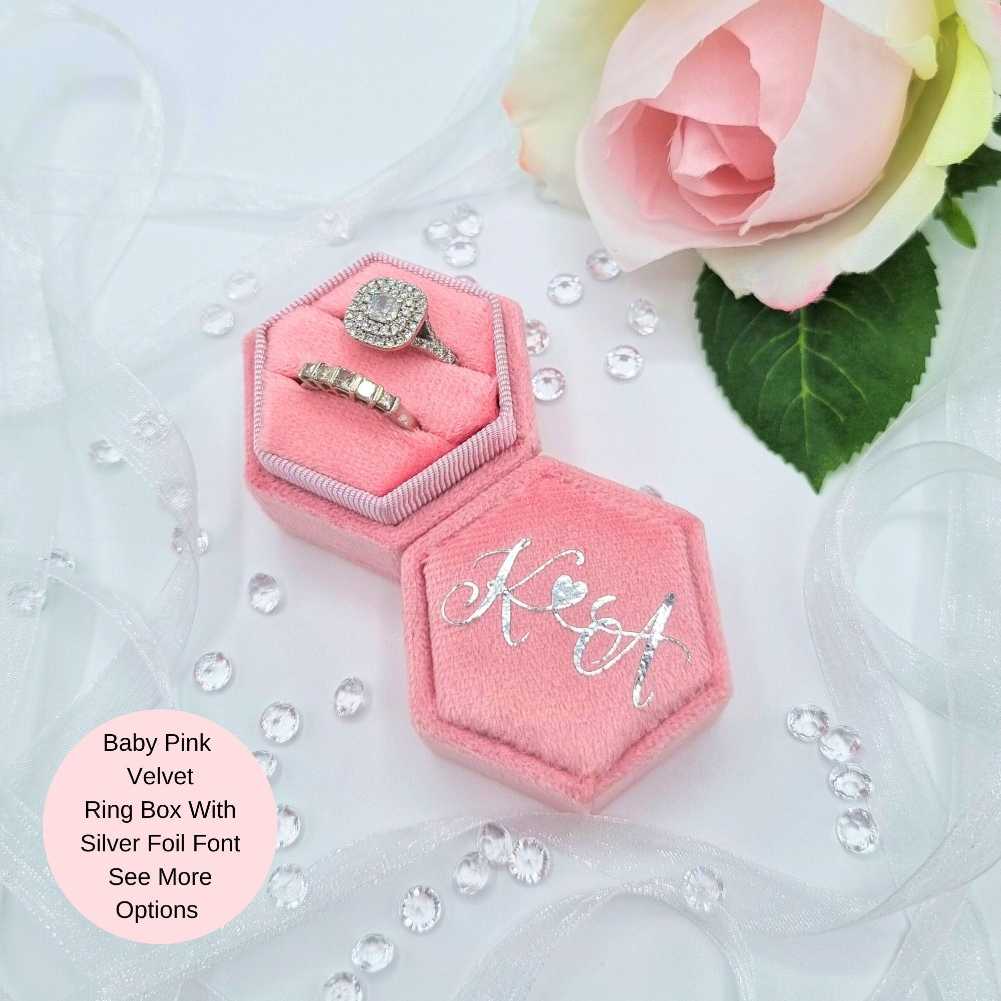 Velvet Ring Box Pink Hexagonal With Two Slots Personalised - Etsy UK