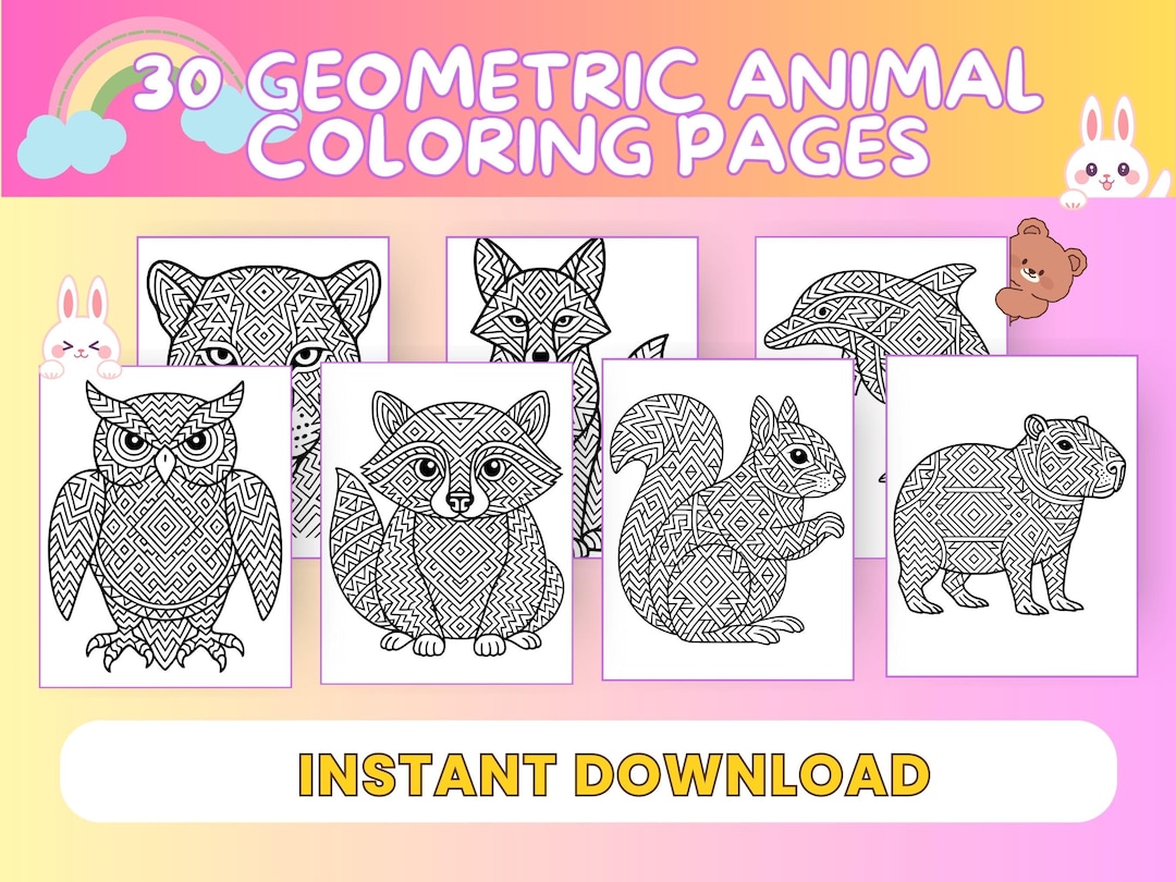 30 Geometric Animal Coloring Pages | Printable Pattern Coloring Book ...