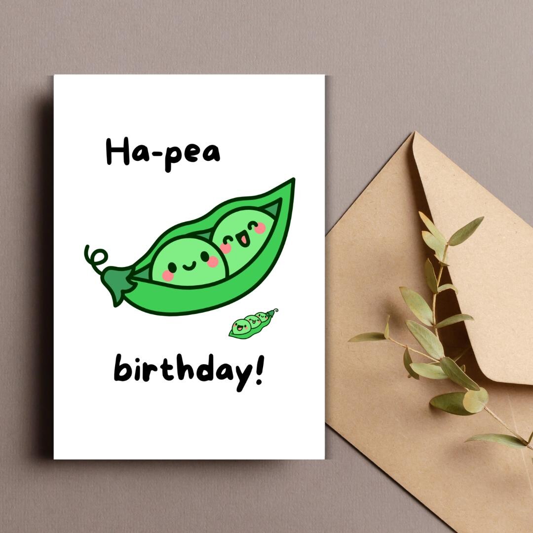 Hapea Birthday Card Printable, Cute Peas Funny Birthday Card, Foldable ...