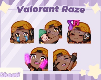VALORANT RAZE EMOTES 6 Twitch Discord Youtube Streaming Cute Chibi Raze ...