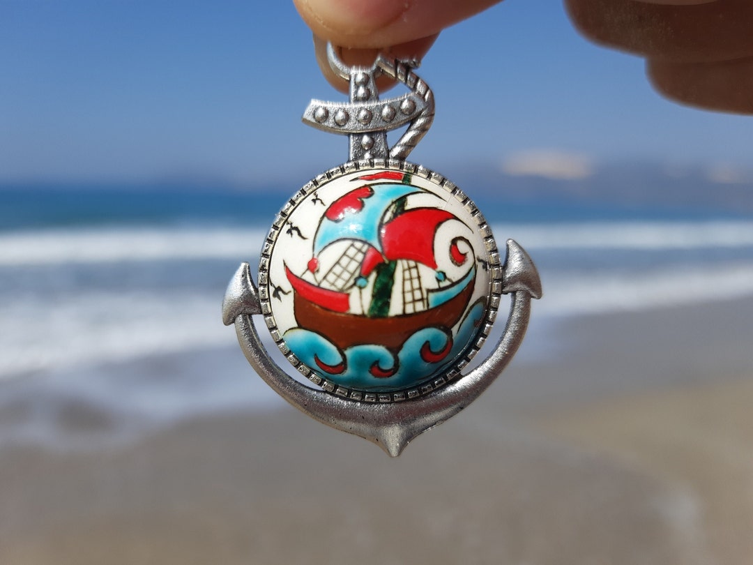 Unique Nautical Handmade Ceramic Custom Necklace, Anchor Pendant, Ocean ...