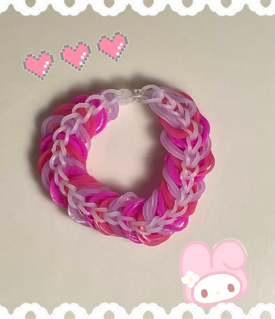 3 Link Rainbow Loom Bracelet blue, Pink, Purple, and Green - Etsy