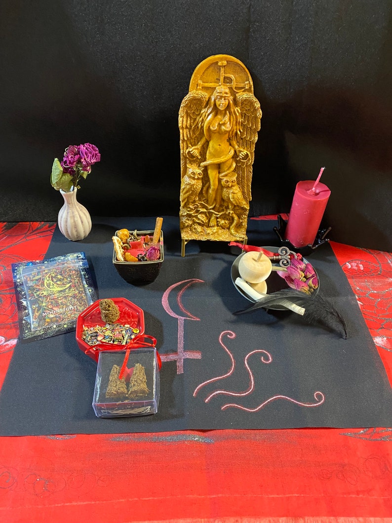 Lilith Altar Kit Dark Moon Goddess Statue, Pagan, Winged Lilith ...