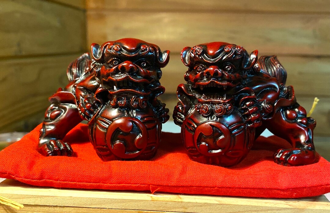 Pair Fu Dog, Door Guardian of the Heaven Gate. Vintage, Japanese Koma ...