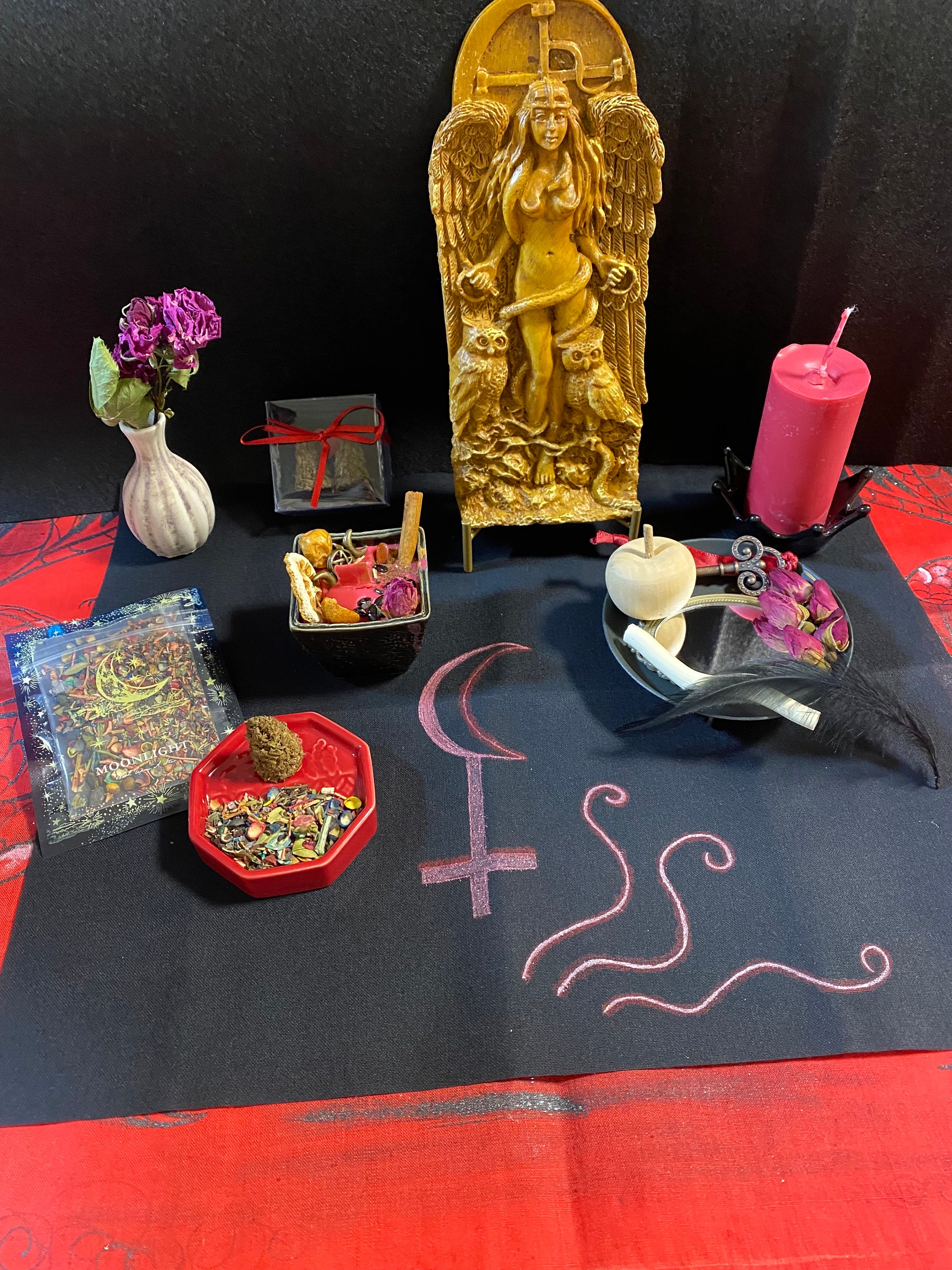 Lilith Altar Kit Dark Moon Goddess Statue, Pagan, Winged Lilith ...