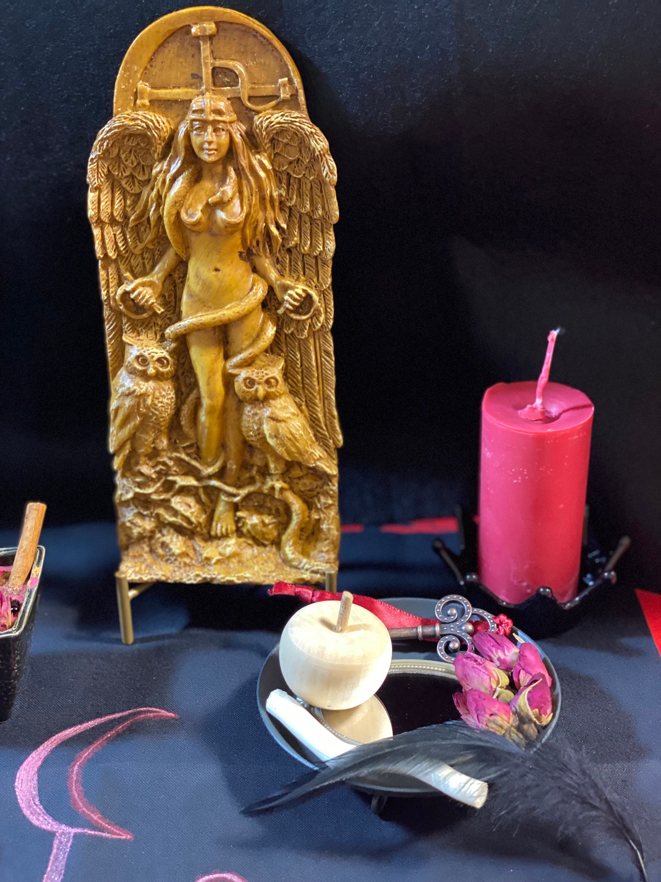Lilith Altar Kit Dark Moon Goddess Statue, Pagan, Winged Lilith ...