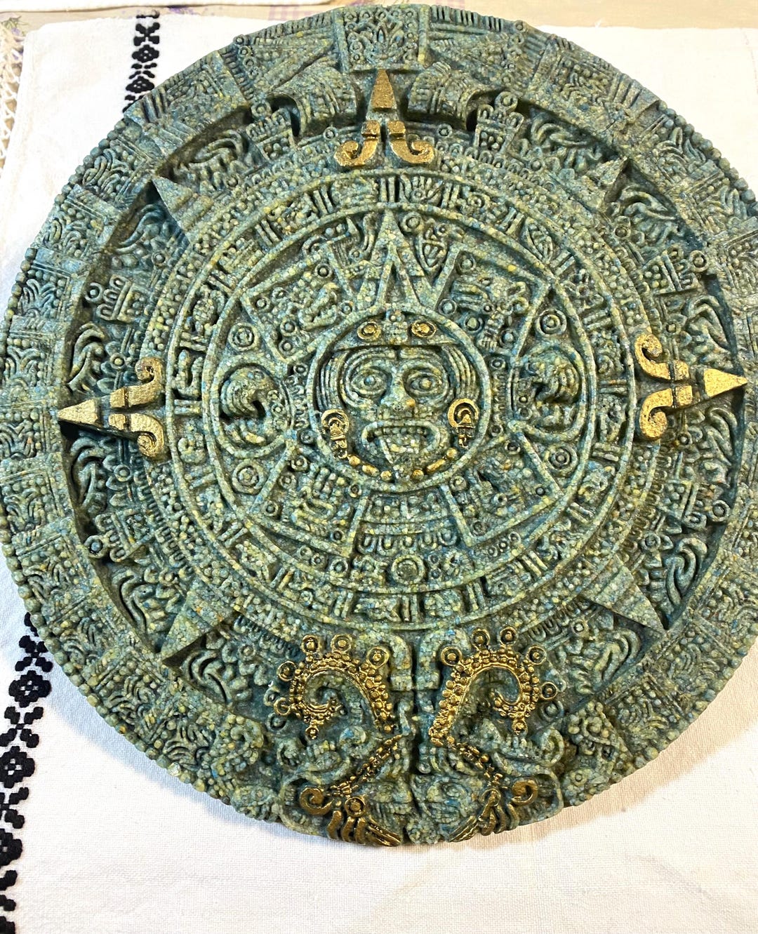 Aztec Calendar, Vintage, Crushed Stones Malachite, Sun Stones, Wall ...