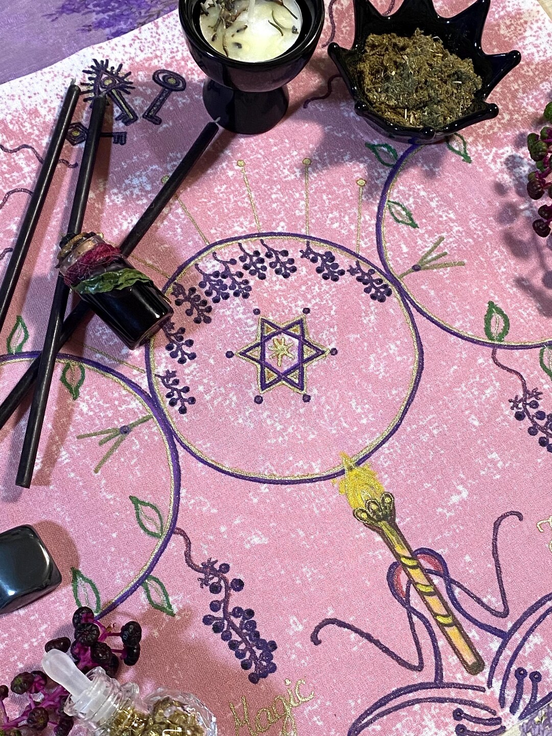 HECATE Goddess of Magic Altar Ritual Divination Kit. Handpainted Cloth, Natural Dyed With ...