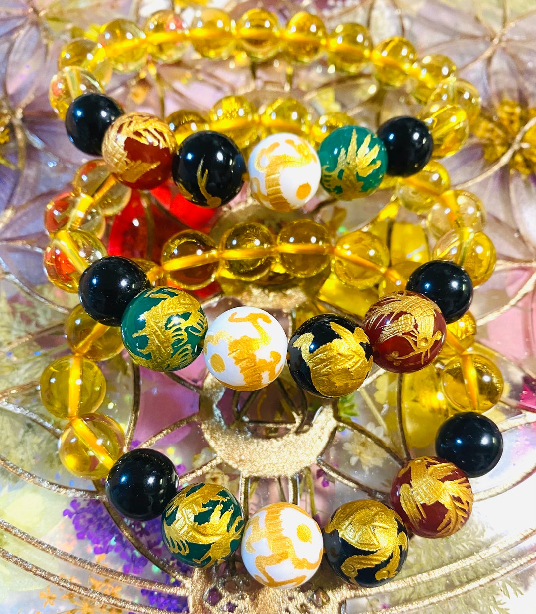 DRAGON YEAR Natural CITRINE 4 Emperors Dragon Bracelet 10-12mm Beads ...