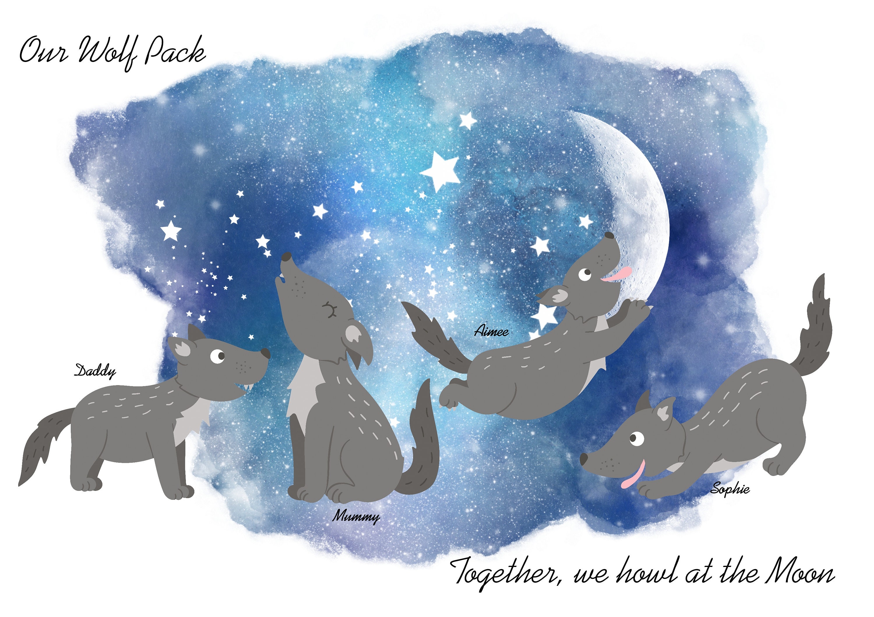 Personalised Wolf Pack Family Print Wolf Family Print Wolf - Etsy