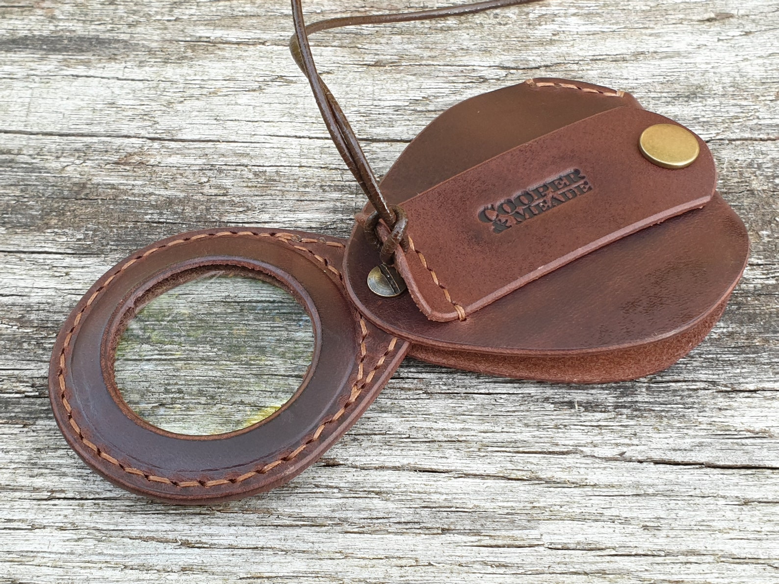 Bushcraft Leather Magnifying Glass Lens Folding Case Survival Prepping ...