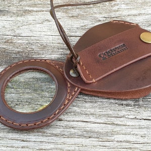 Bushcraft Leather Magnifying Glass Lens Folding Case Survival Prepping ...