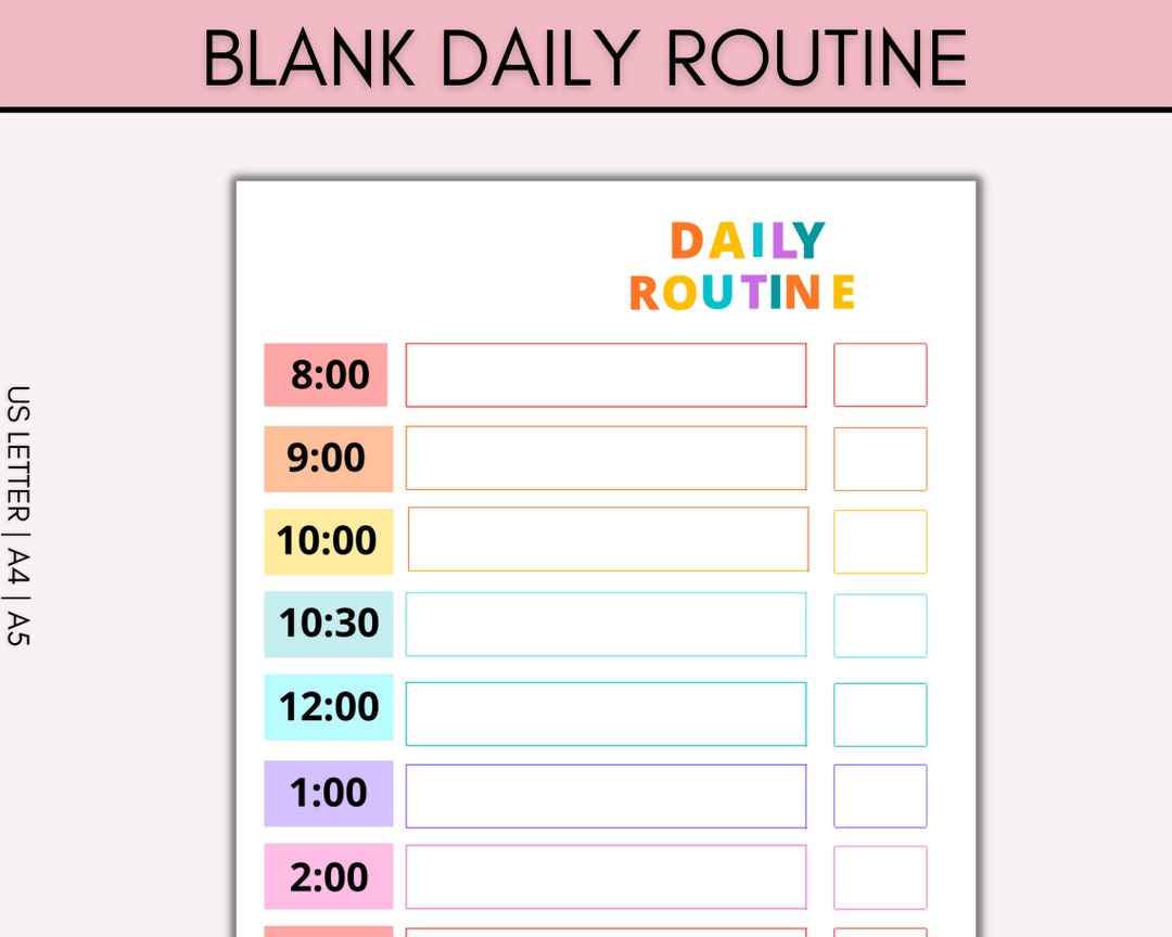 Blank Daily Routine Printable Daily Checklist Chore Chart for - Etsy