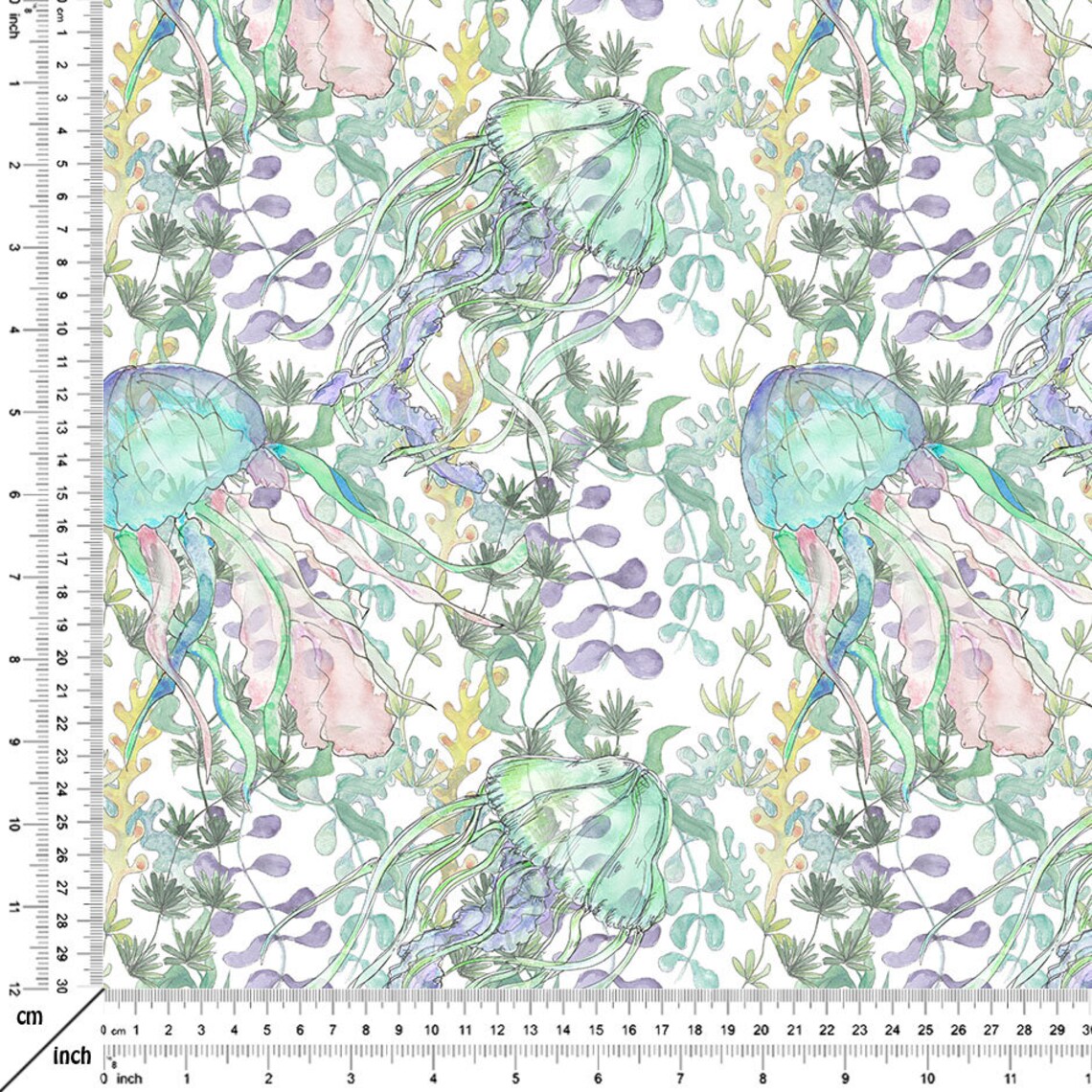 Jellyfish Fabric,sea Creatures Patterned,marin Fabric, Sea Life Fabric ...