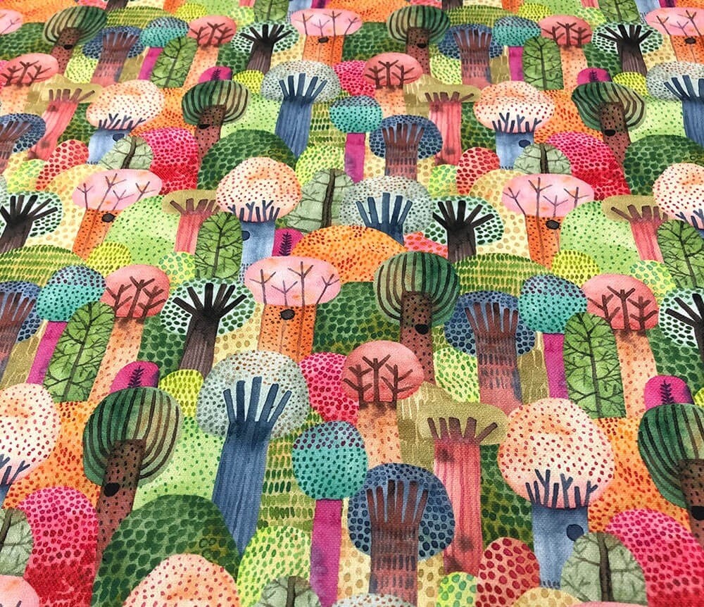 Forest Pattern Full of Colorful Trees,happy Tress Print Fabric,indoor ...