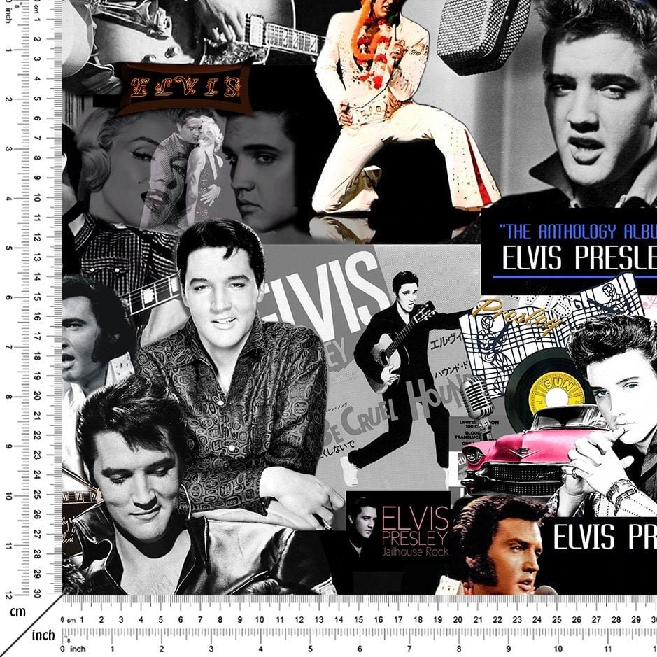 Elvis Presley Photo Collage Fabric,black&white,vintage,print Fabric ...