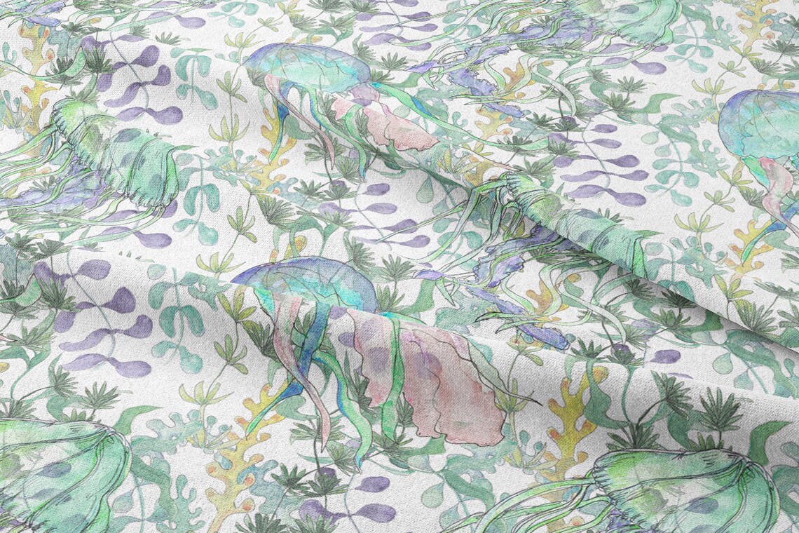Jellyfish Fabric,sea Creatures Patterned,marin Fabric, Sea Life Fabric ...