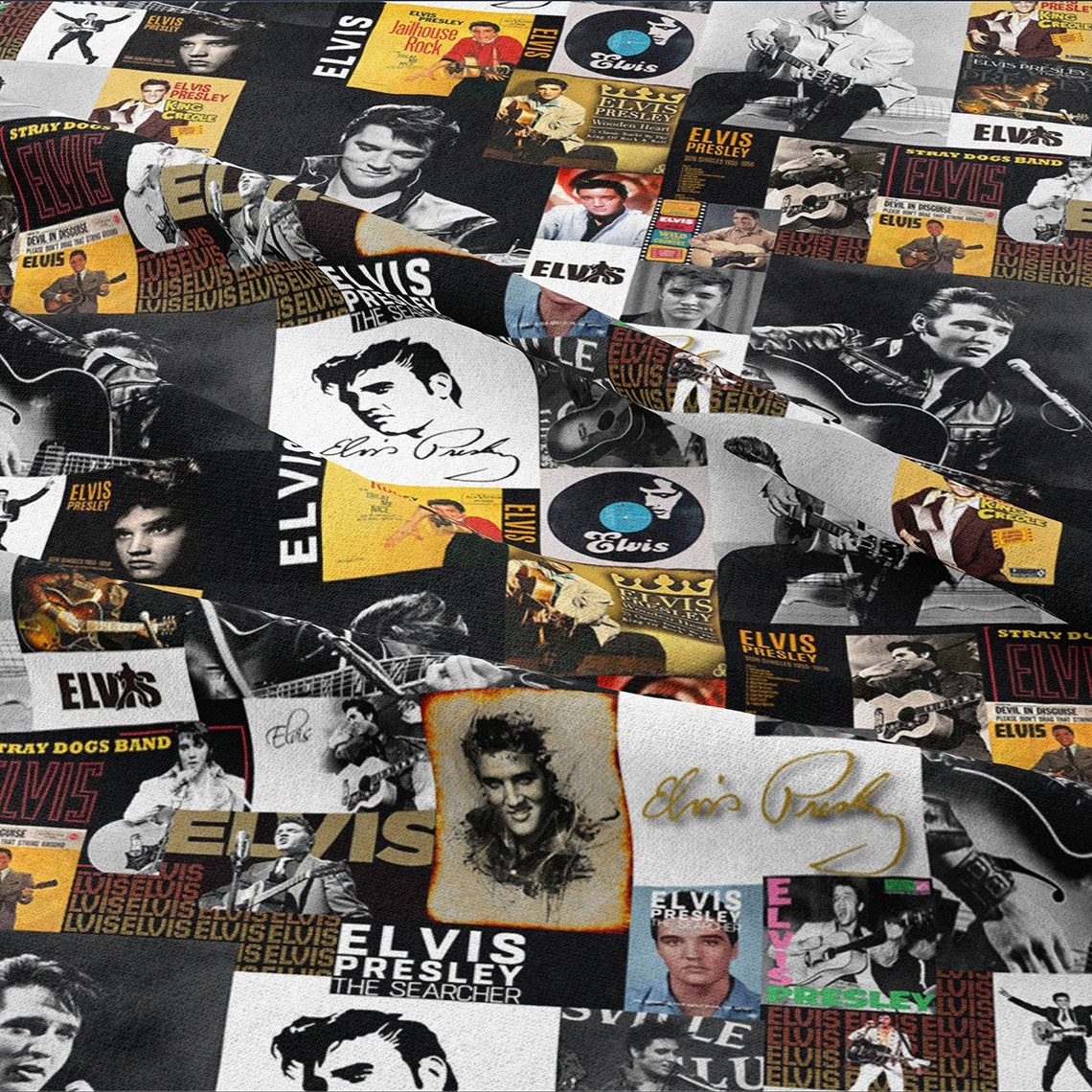 Elvis Presley Photo Collage Fabricblack&whitecolorfulprint - Etsy
