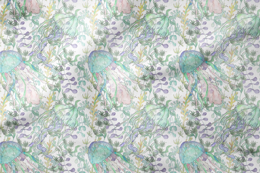 Jellyfish Fabric,sea Creatures Patterned,marin Fabric, Sea Life Fabric ...