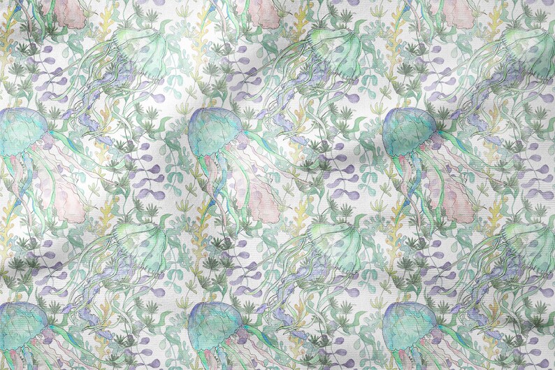 Jellyfish Fabric,sea Creatures Patterned,marin Fabric, Sea Life Fabric ...
