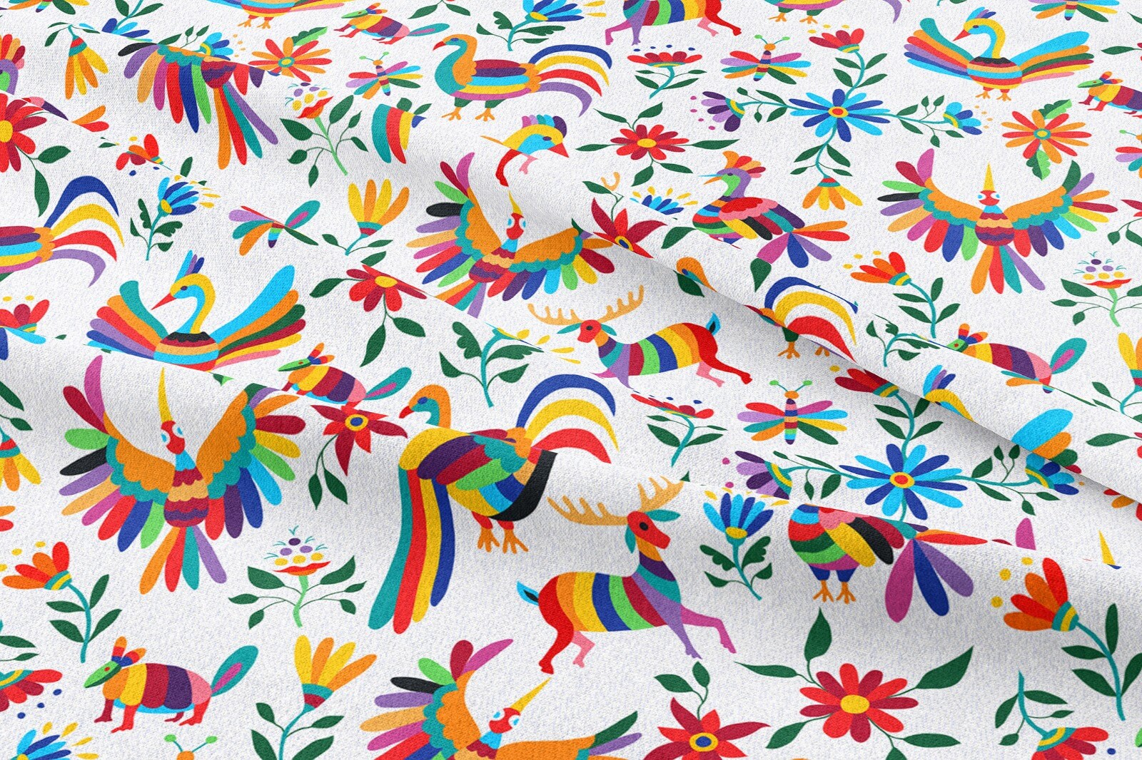 Otomi Mexican Print Fabric,colorful Animal Pattern,deer,peacock,bird ...
