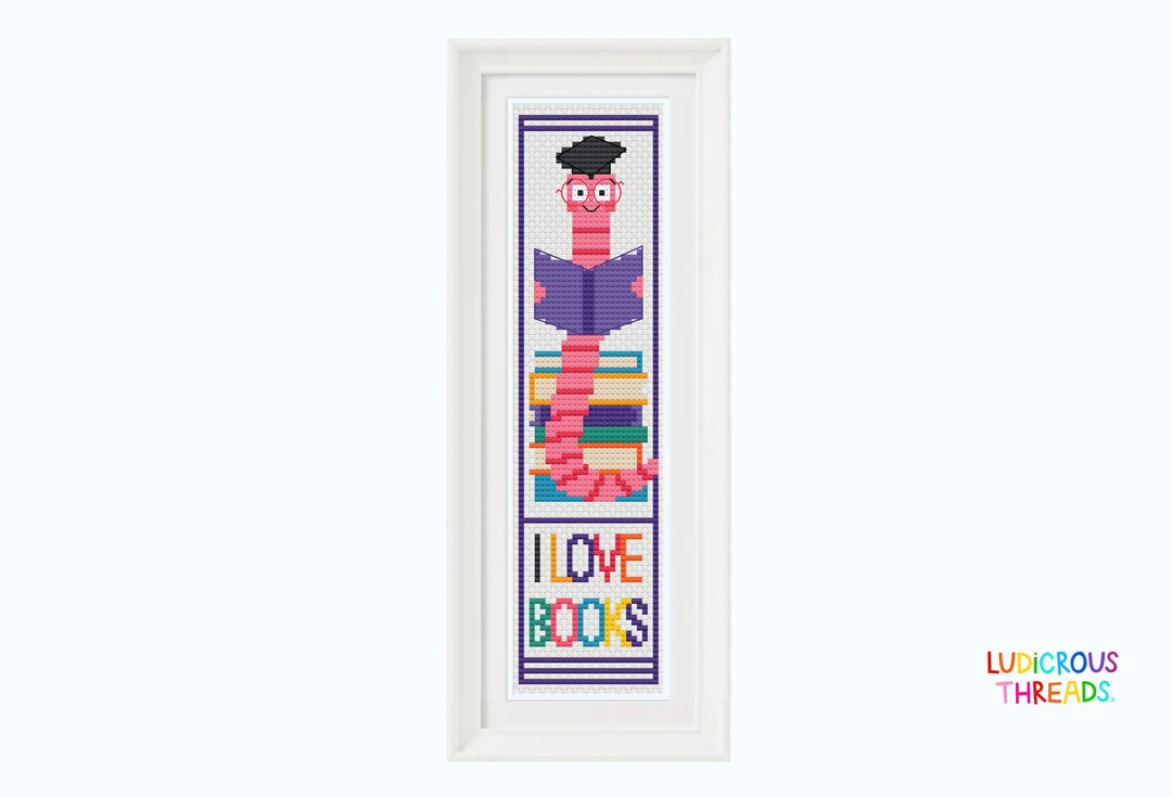 Bookworm Bookmark Cross Stitch Pattern: Modern Book Lover Gift (PDF ...