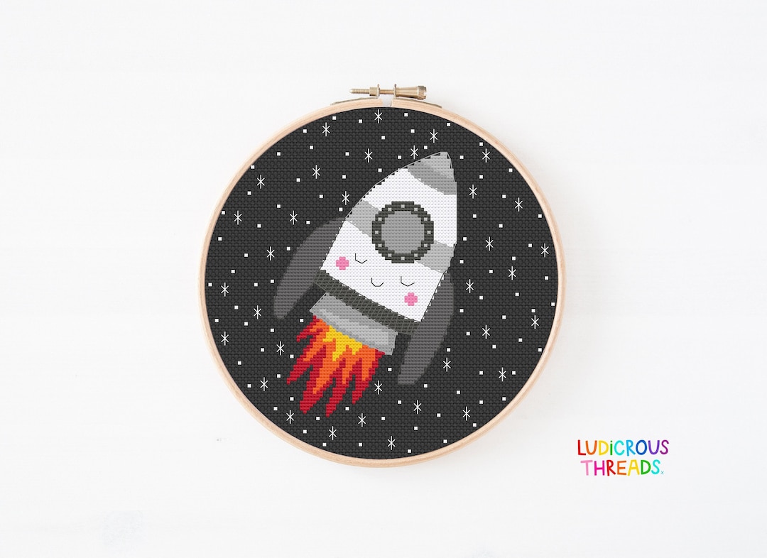 Cute Space Rocket Cross Stitch Pattern, Out of Space Cross Stitch ...